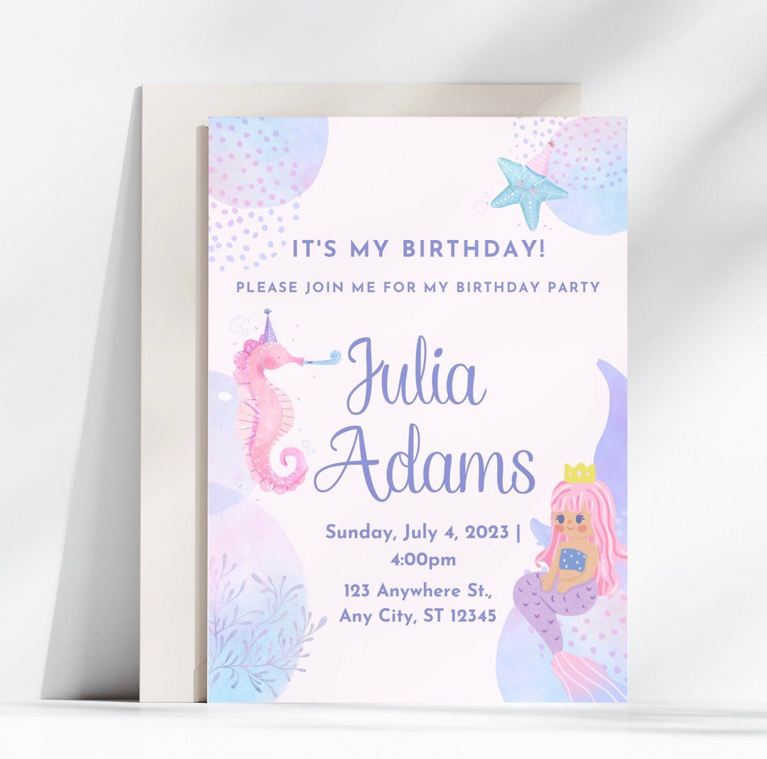 Editable Mermaid Birthday Party Invitation Under the Sea - Etsy