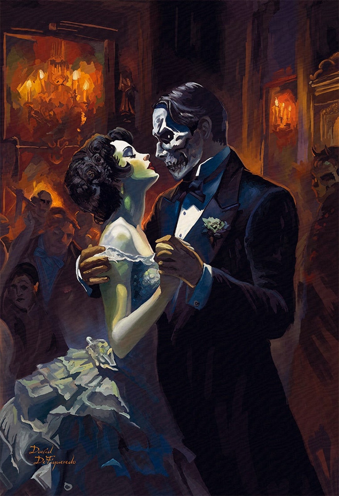Dance Macabre Art Print: Gothic Dancing Couple, Skull Mask - 13x19 Pro ...