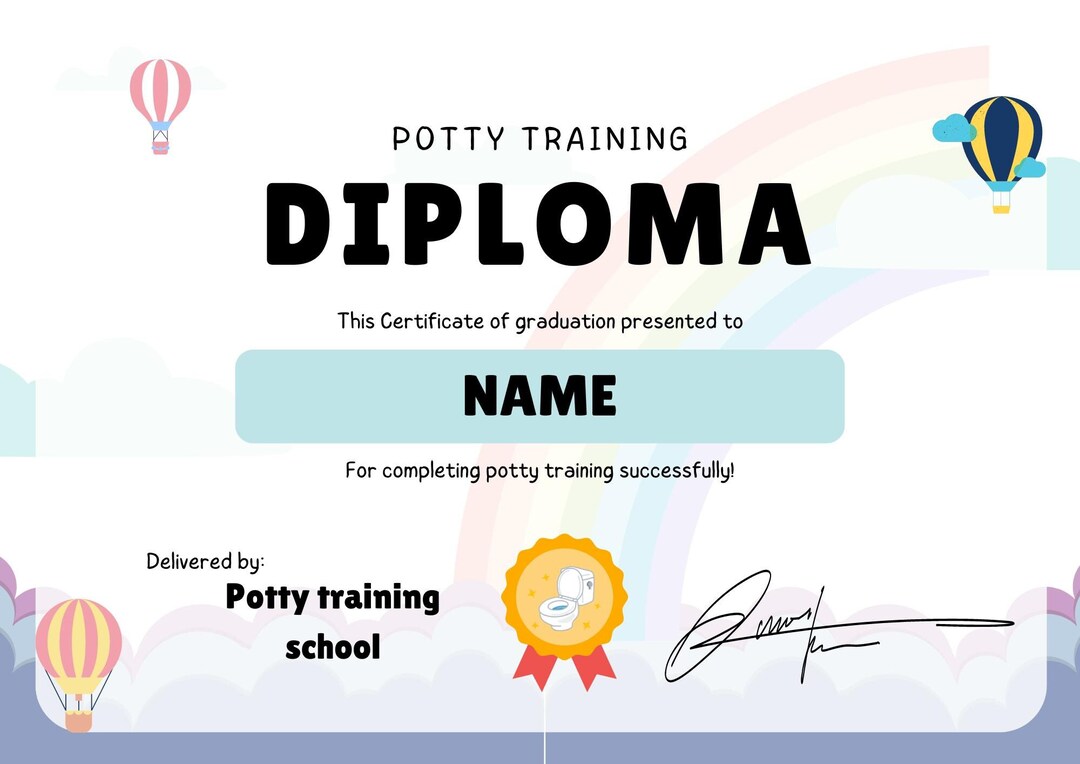 Personalized Potty Training Diploma Certificate Fun and Rewarding ...