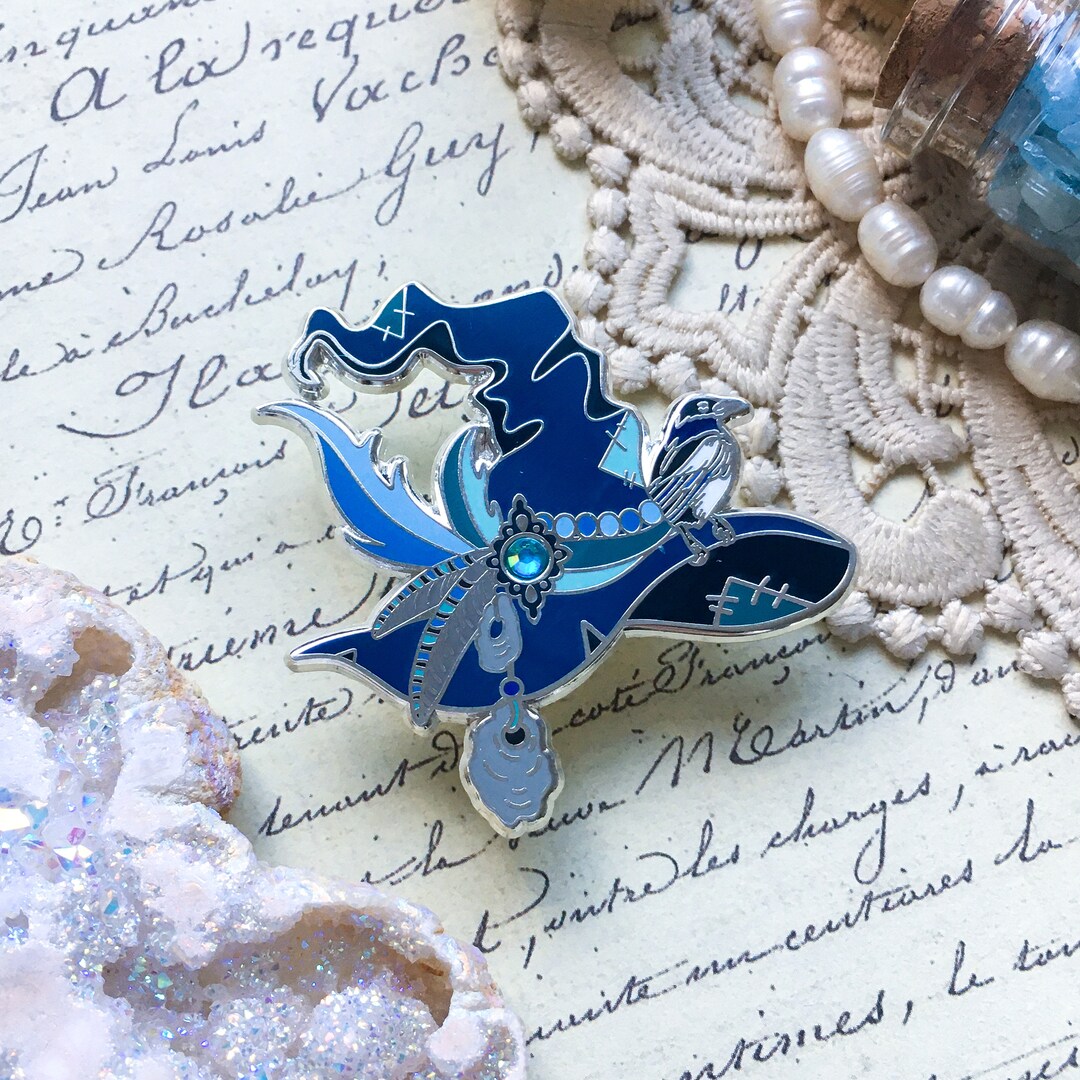 SEA WITCH HAT Enamel Pin L Aquamarine Crystal Rhinestone L Hard Enamel ...