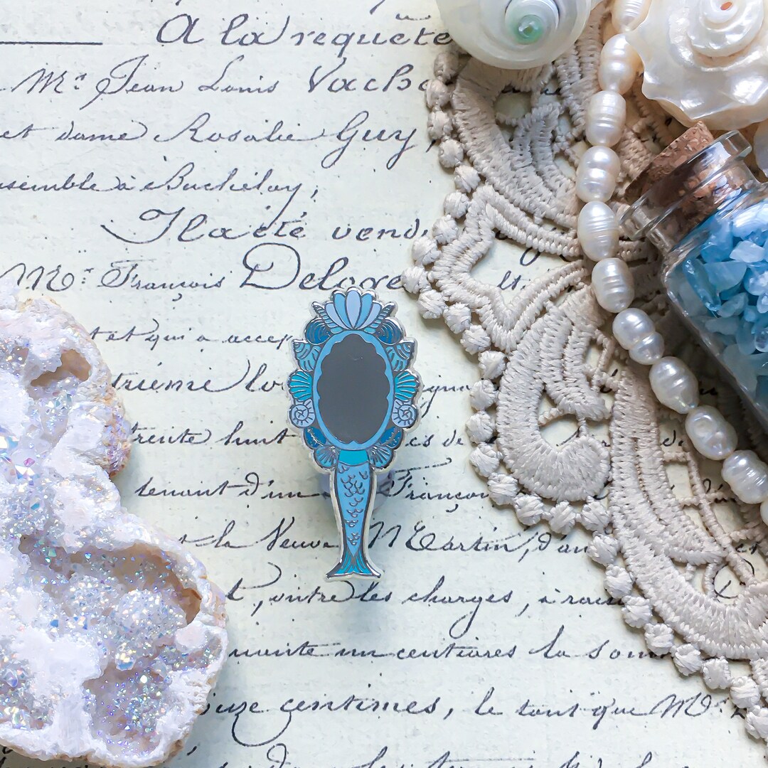 MERMAID HAND MIRROR Enamel Pin L Sea Witch L Hard Enamel Silver Pin L ...