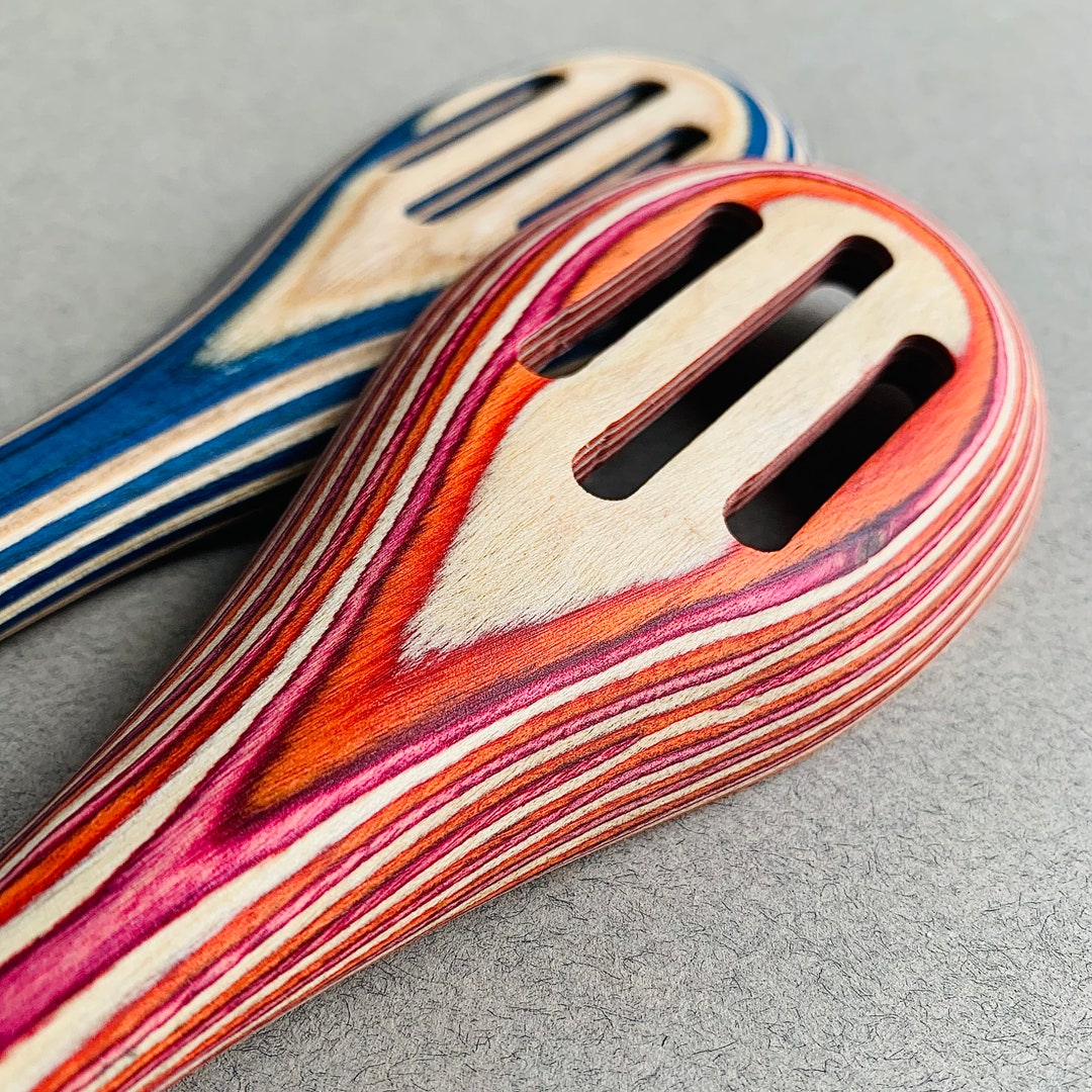 2 Slotted Spoons pair Red & Blue Pakka Laminated Hardwood - Etsy