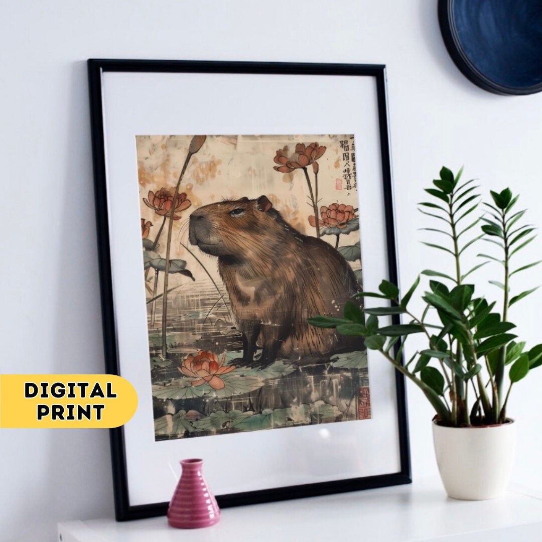 Capybara Vintage Art Print, Digital Download, Printable Gift for Animal ...