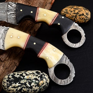 Handmade Damascus Karambit Knife Set: Camel & Buffalo Horn Handles - Etsy