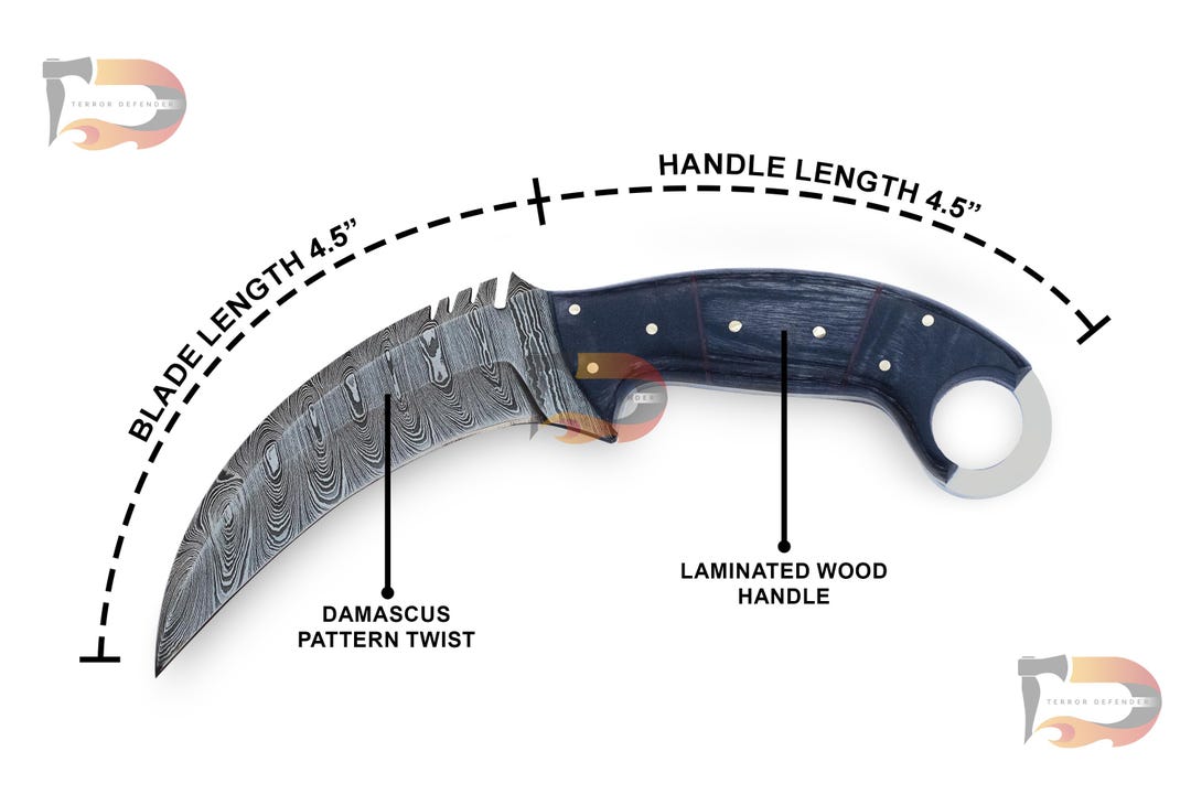 Handmade Damascus Steel Karambit Knife: Laminated Wood Handle - Etsy