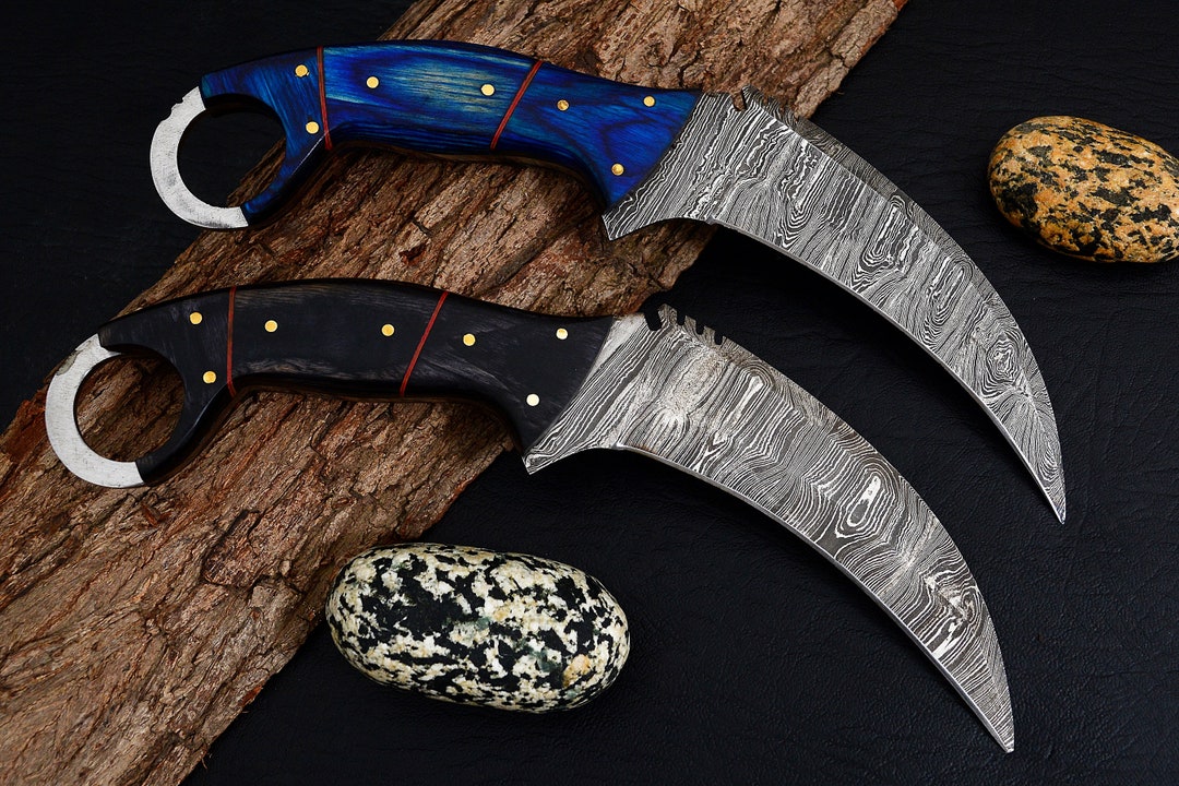 Combo of 2: Handmade Damascus Karambit Knife Handle Made of Wood - Etsy