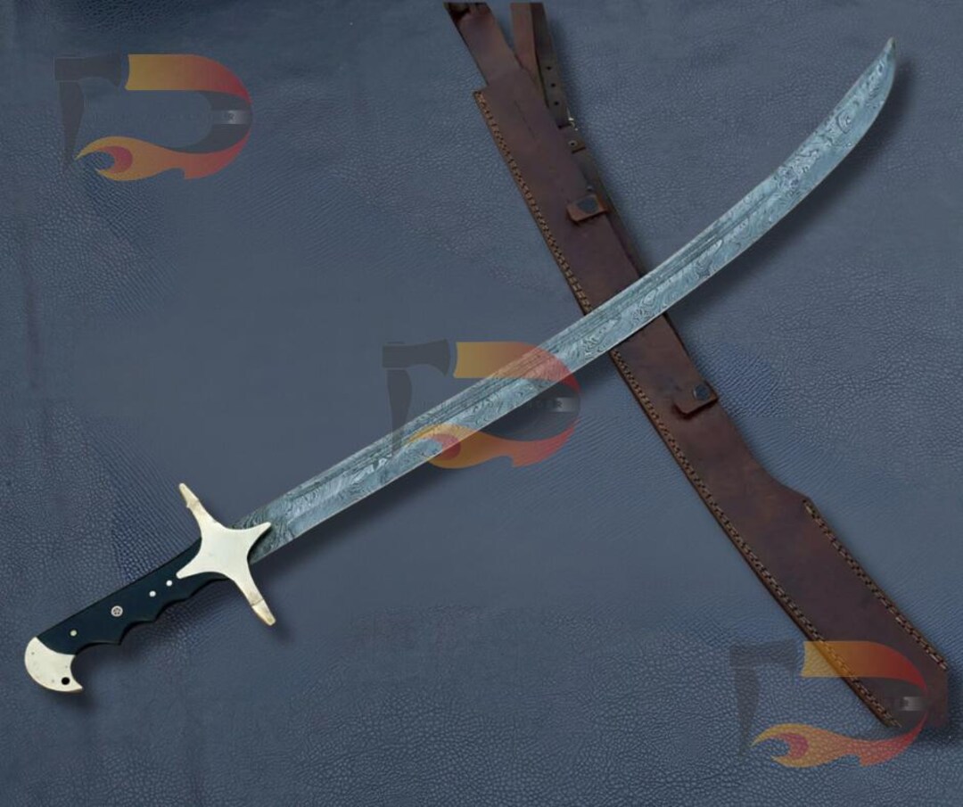 Custom Hand Forged Damascus Steel Arabic Sword, With Leather Sheath ...
