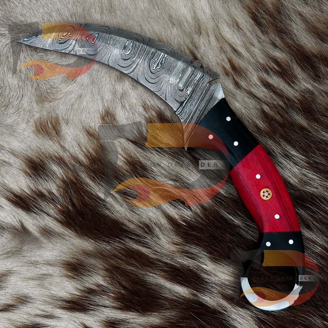 Handmade Damascus Steel Karambit Knife: Rosewood Handle, Leather Sheath ...