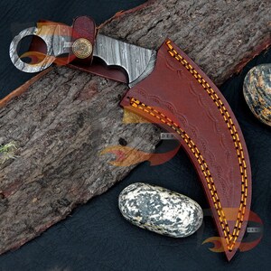 Handmade Damascus Steel Karambit Knife With Leather Sheath - Etsy