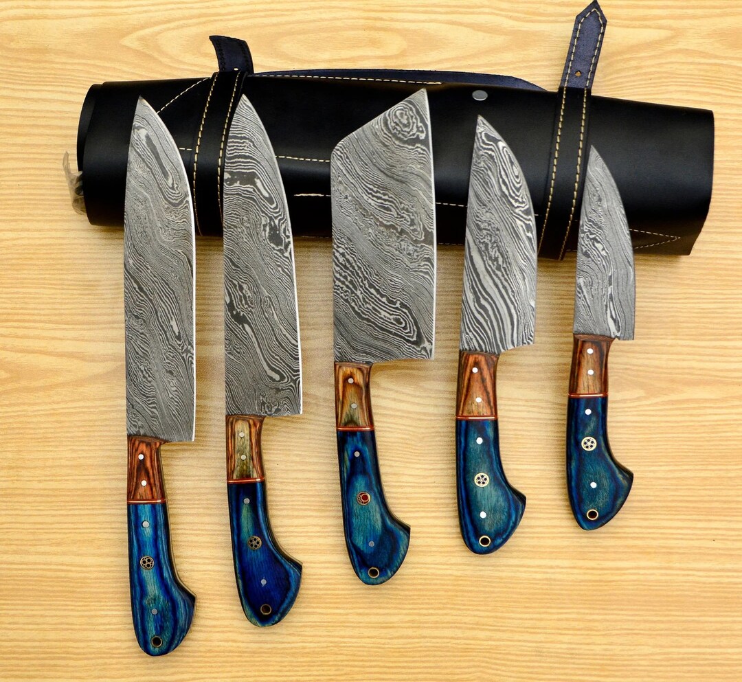 Handmade Damascus Chef Set of 5pcs With Leather - Etsy