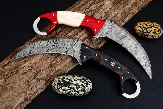 Combo of 2: Handmade Damascus Karambit Knife Handle Made of - Etsy