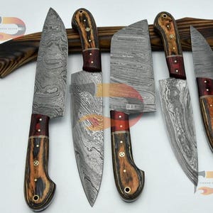 Handmade Damascus Chef Set of 5pcs With Leather Sheath | Best Kitchen ...