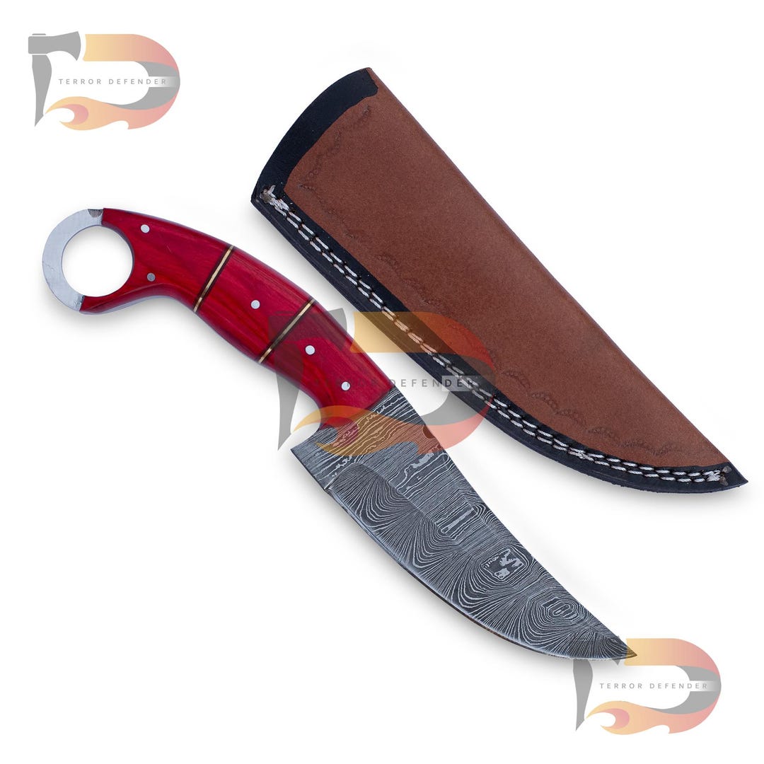 Handmade Damascus Steel Karambit Knife With Leather Sheath - Etsy