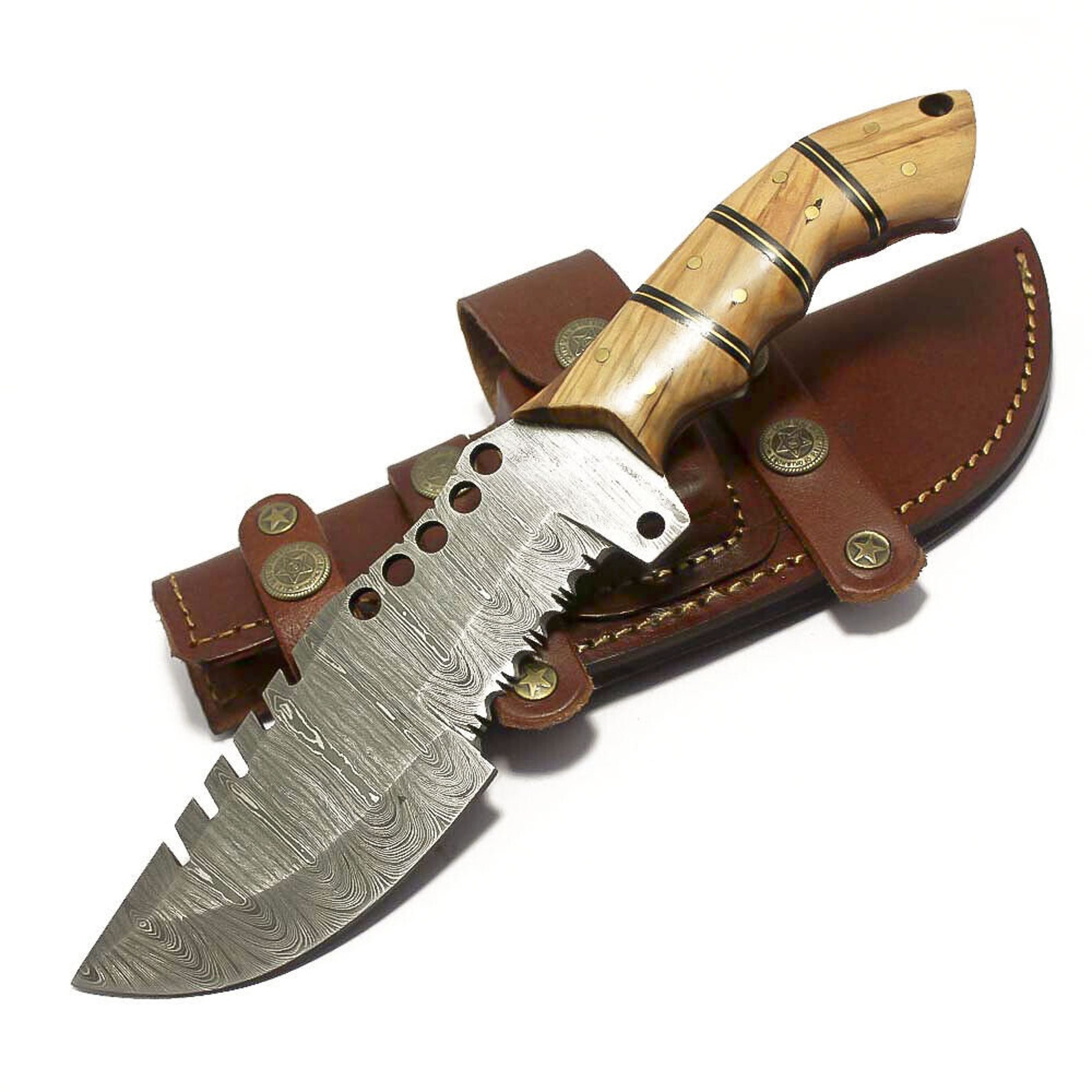 Handmade Damascus Steel Full Tang Olive Wood Tracker Knife - Etsy
