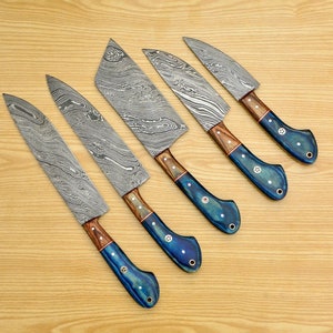 Handmade Damascus Chef Set of 5pcs With Leather - Etsy