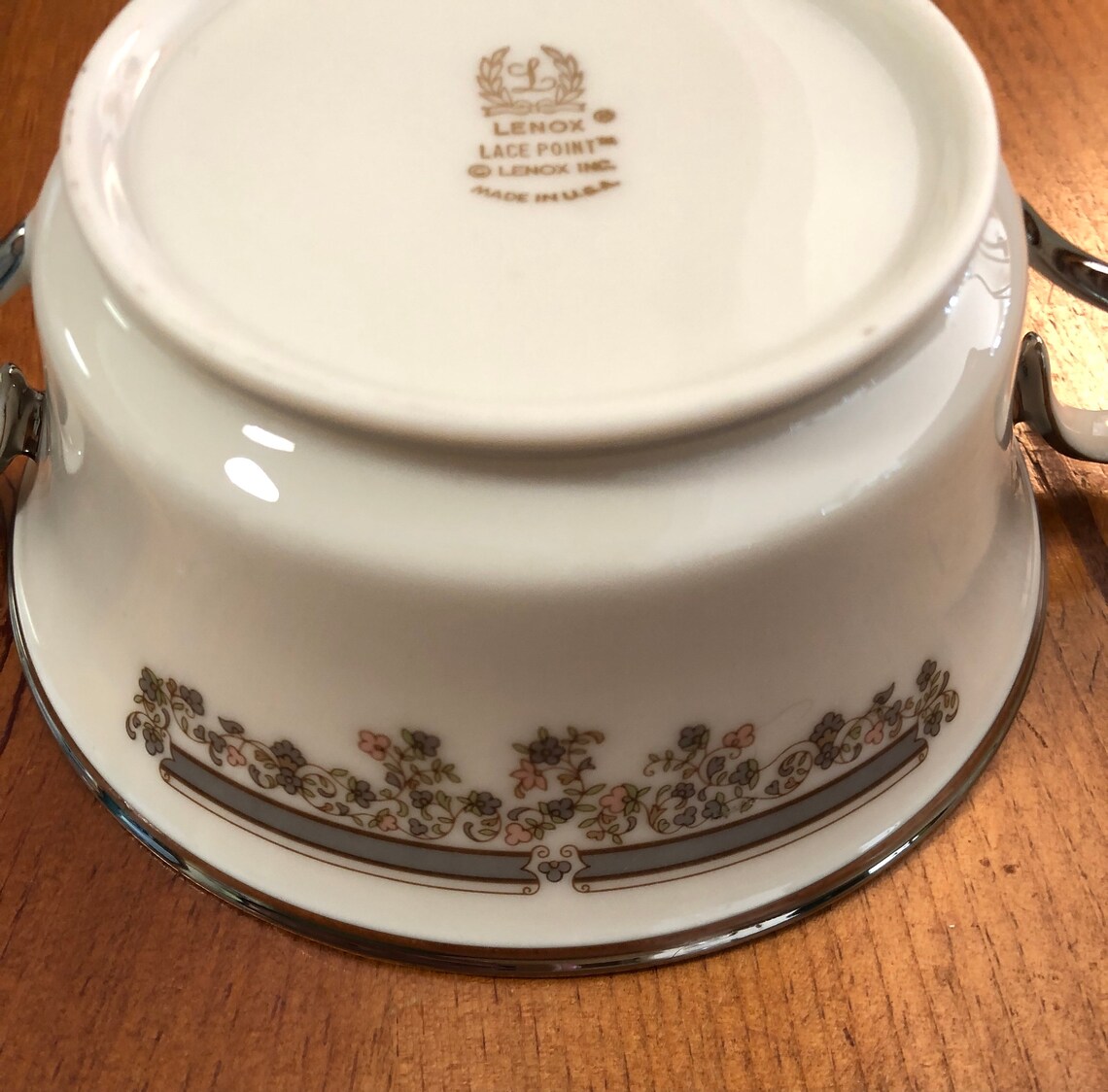 Lenox lace Point Fine China Cream Soup Bowl With Handles Made in the ...