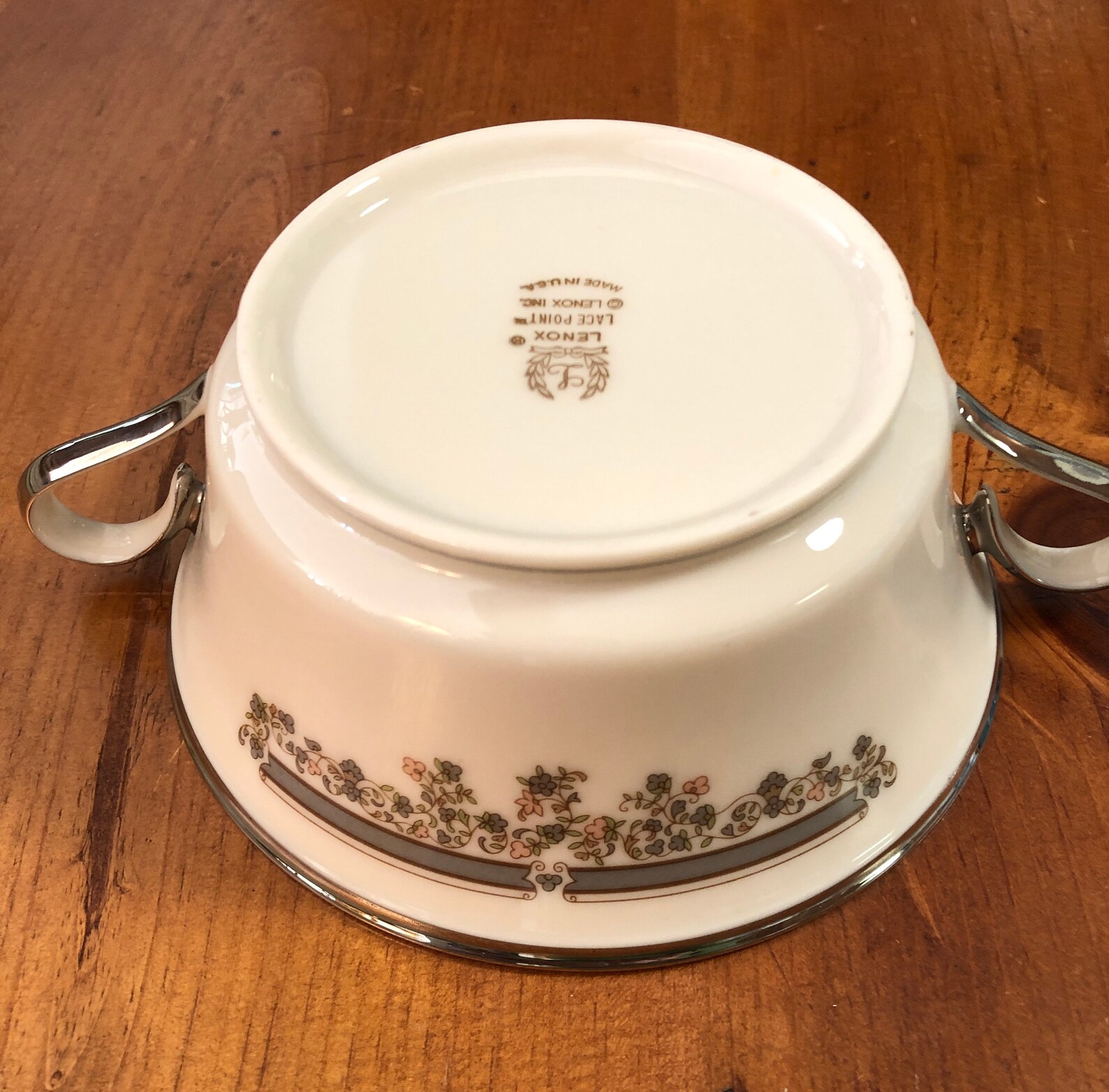 Lenox lace Point Fine China Cream Soup Bowl With Handles Made in the ...