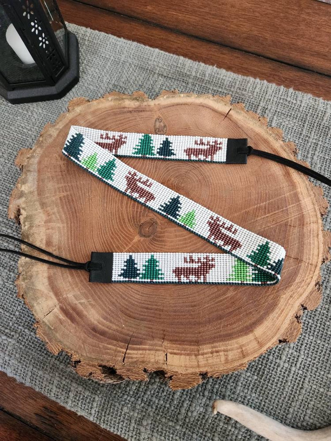 Elk & Trees Beaded Hat Band - Etsy