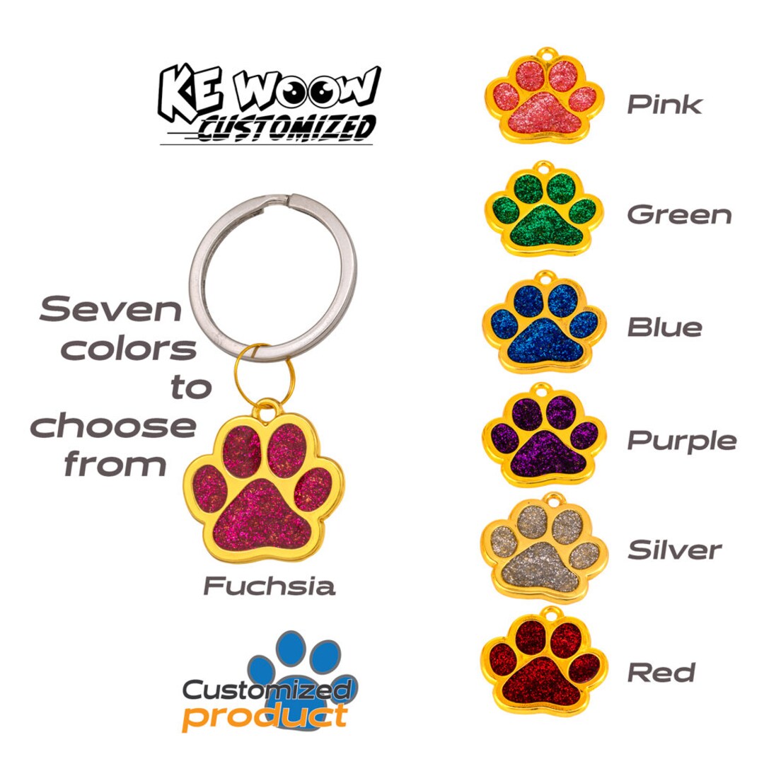 KE WOOW Paw Shape Pet ID Tag for Dogs, Cats, Ferrets, Rabbits ...