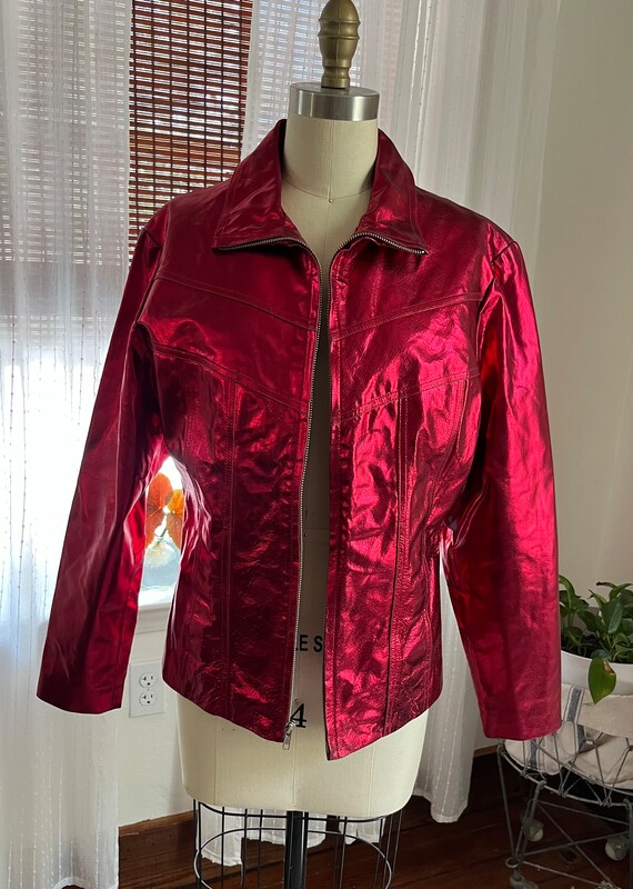 Y2K Metallic Leather Moto Jacket - Gem