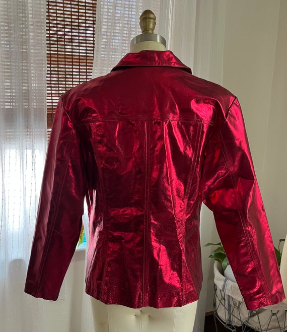 Y2K Metallic Leather Moto Jacket - Gem