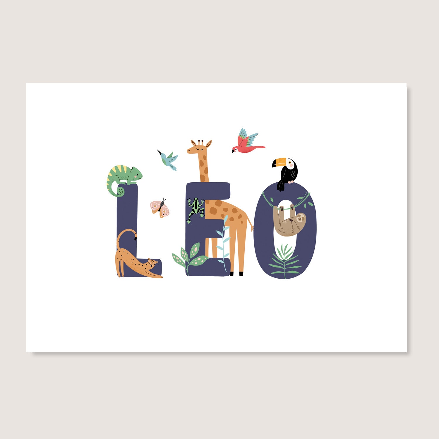 Personalised Jungle Print Scandi Kids Room Print Jungle Name - Etsy