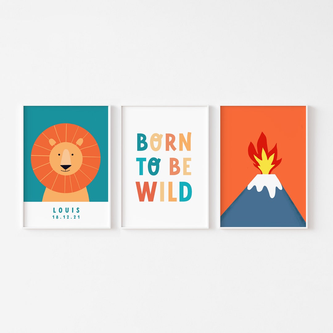 Lion & Volcano Nursery Print Set: Personalized Kids Wall Art - Etsy