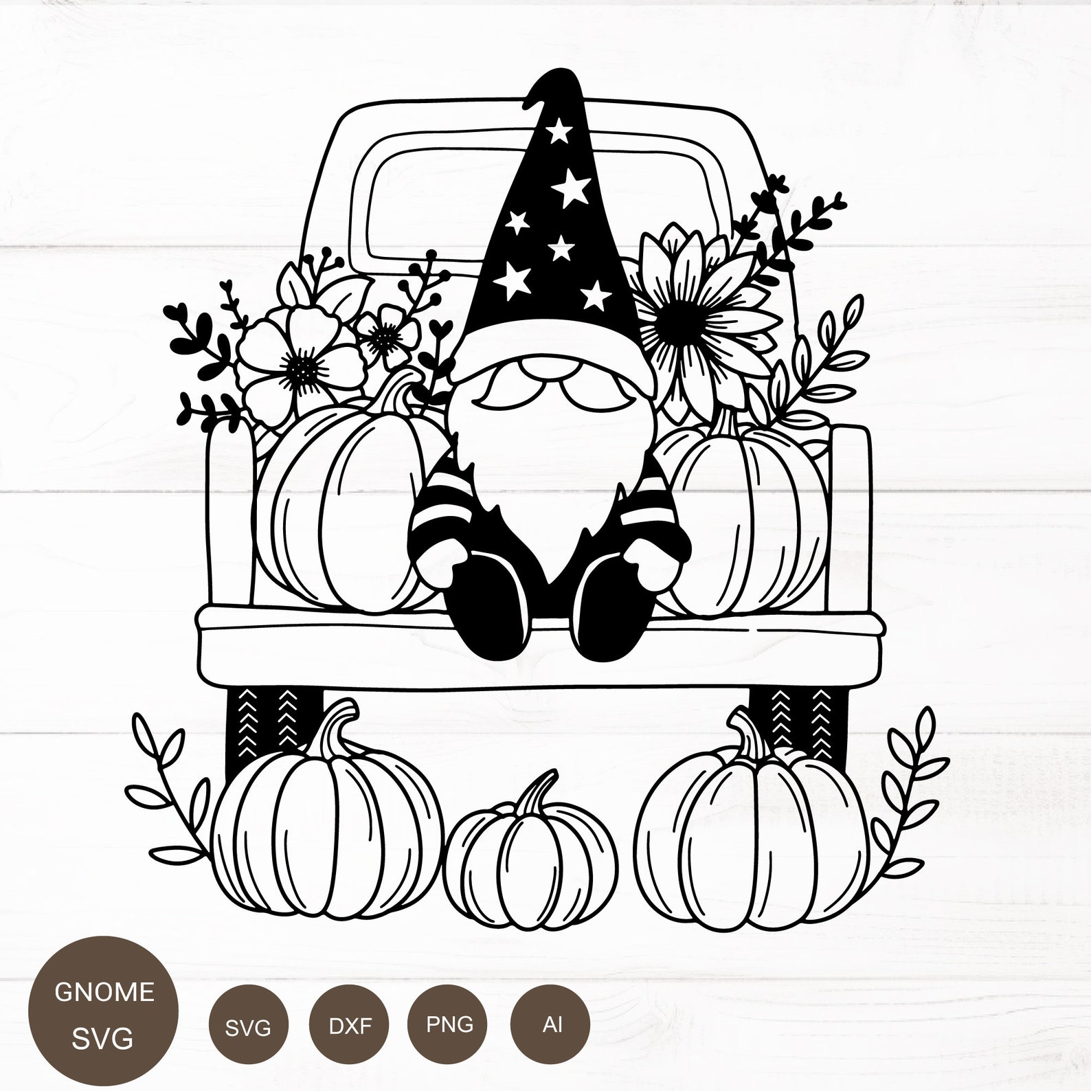 Fall Gnomes Svg Cartoon With Floral Svg, Sunflower Gnome Clipart Jpg ...