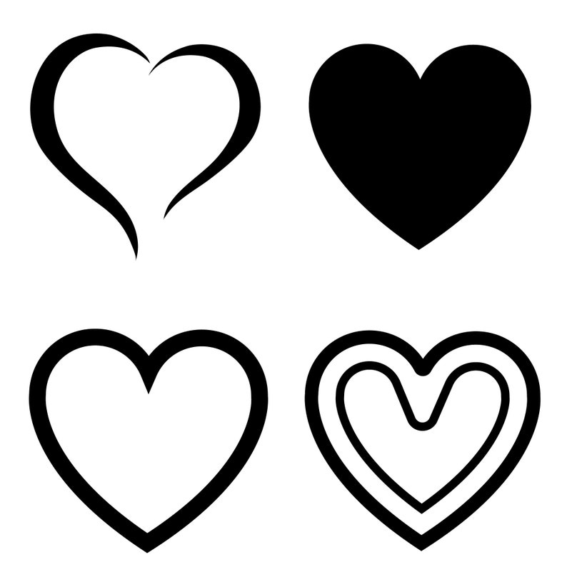 4 Heart Svg for Valentine Day One Line Silhouette,heart Logo,heart Cut ...