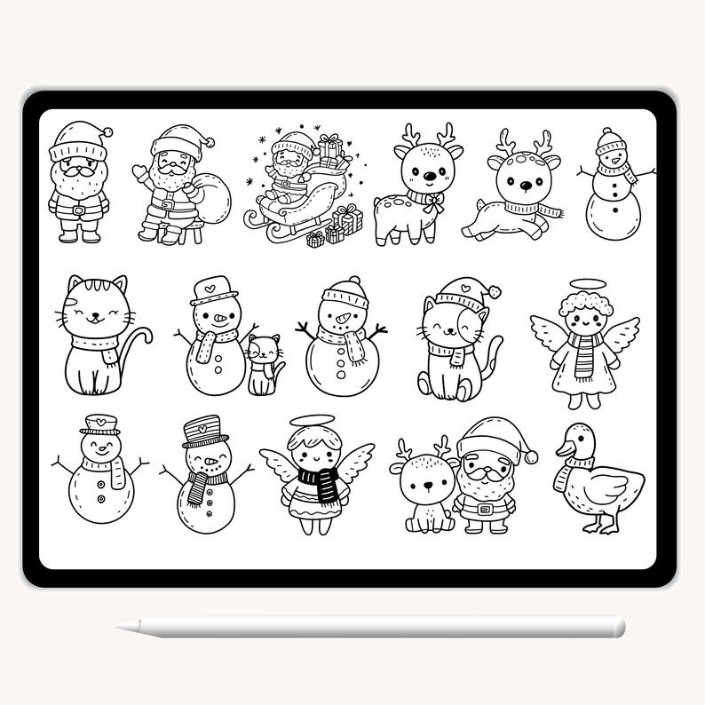 100 Christmas Procreate Stamps, Christmas Ornaments Doodle, Christmas ...