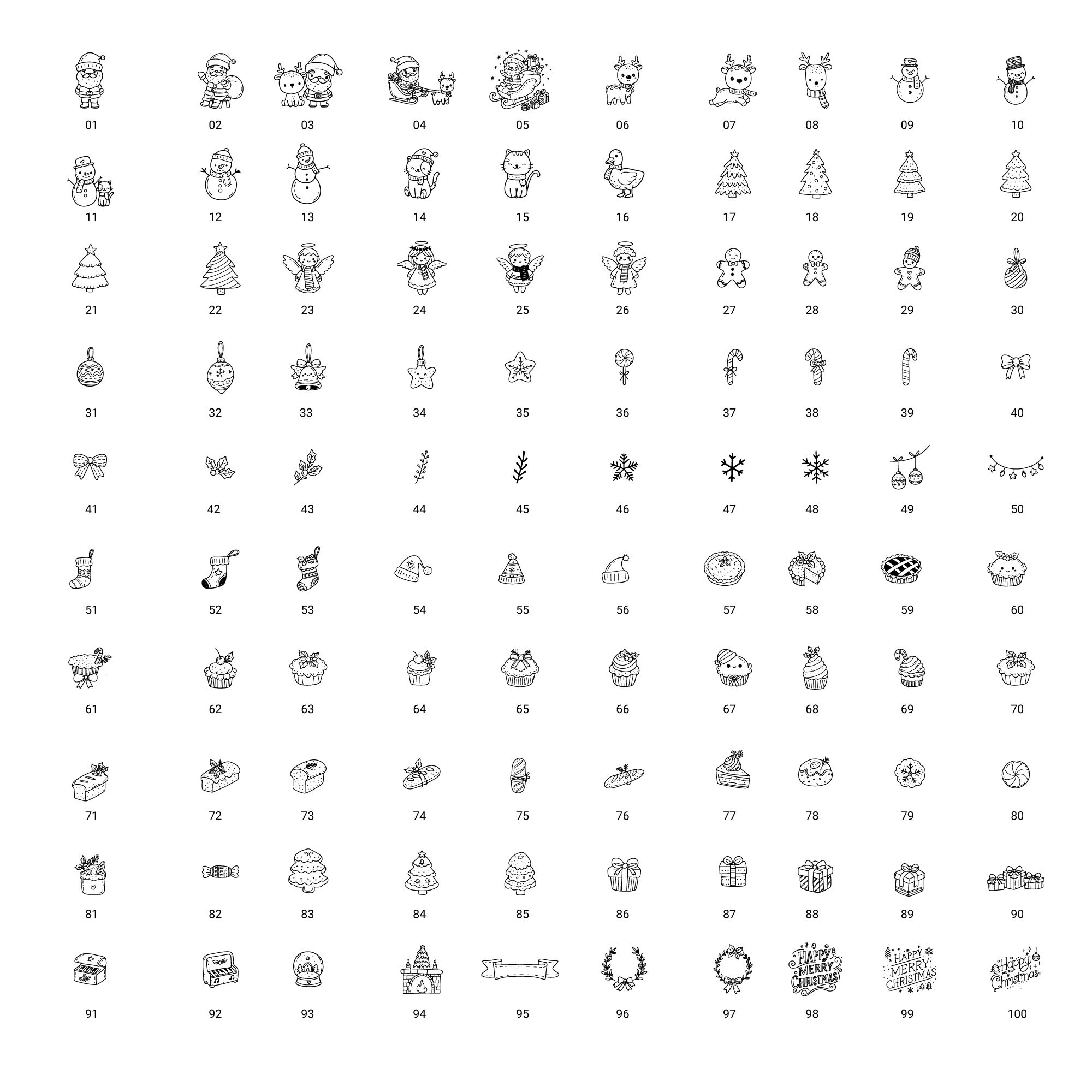 100 Christmas Procreate Stamps, Christmas Ornaments Doodle, Christmas ...