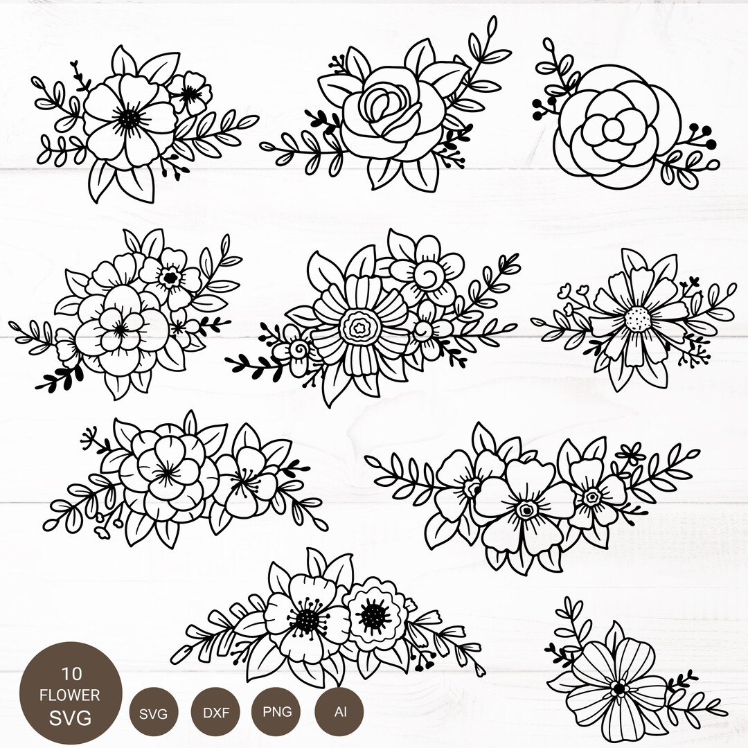 10 Flower Bundle SVG Files, Floral SVG Files, Flower Leaf Leaves Cut ...