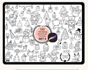 100 Christmas Procreate Stamps, Christmas Ornaments Doodle, Christmas ...
