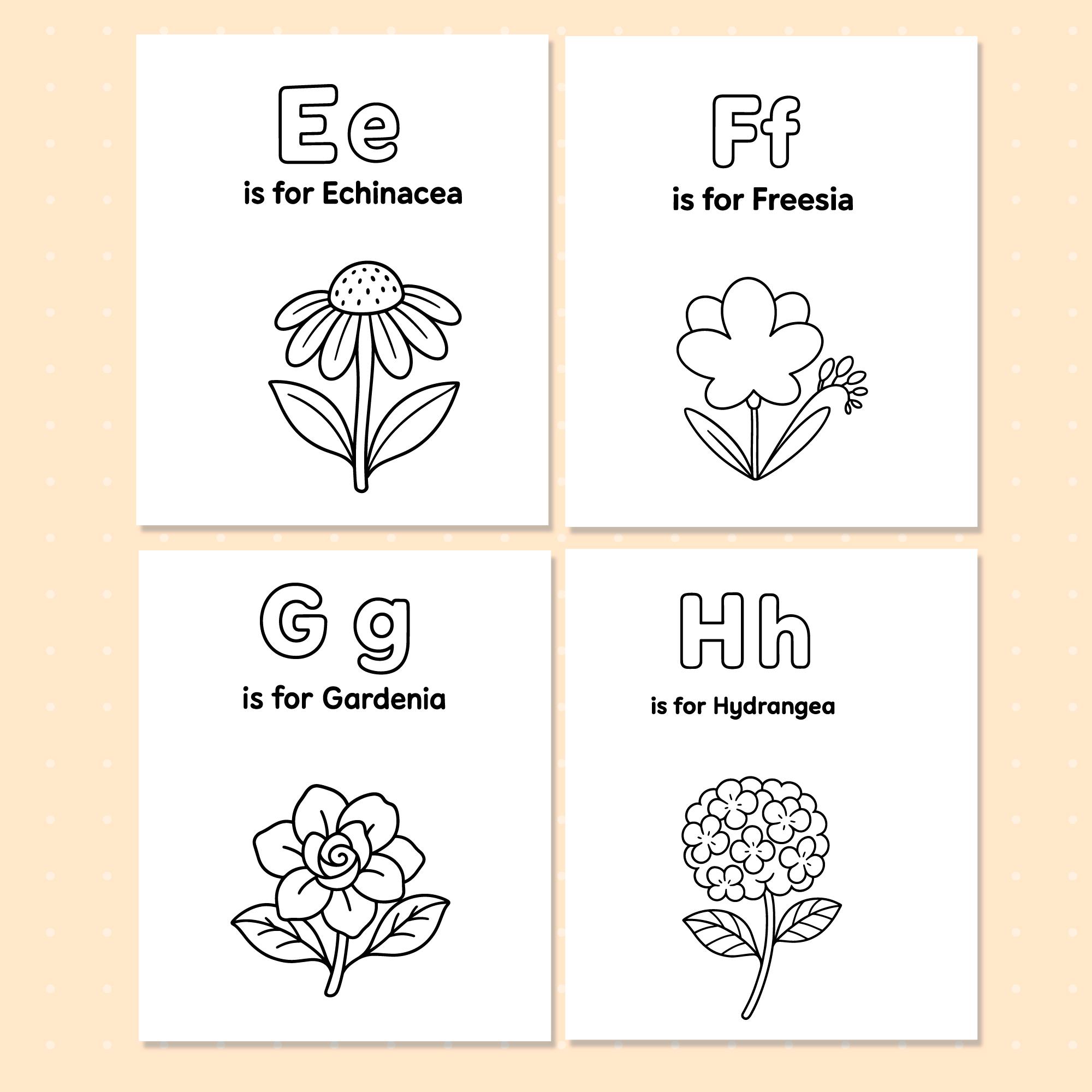 Kawaii Flower Coloring Pages A-Z Cute Floral Alphabet Book PDF A to Z ...