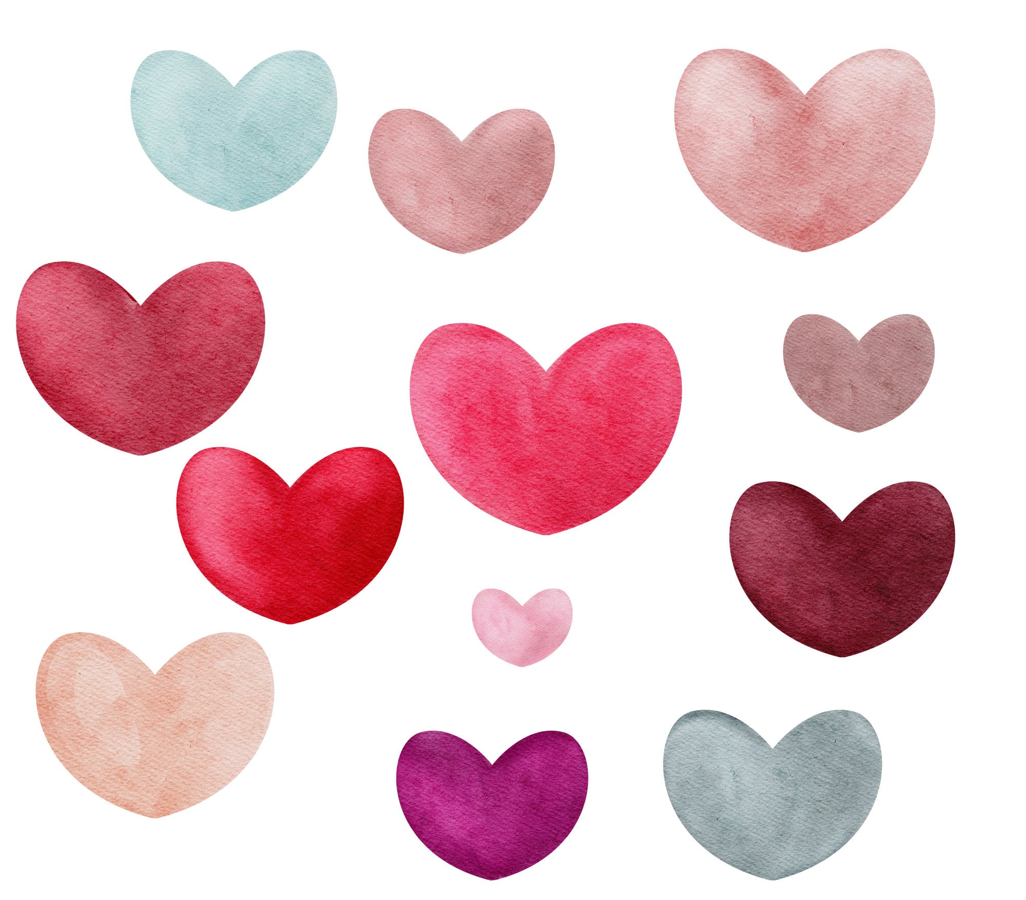 45 Watercolor Heart Bundle for Valentine Love Wedding Card, Clip Art ...