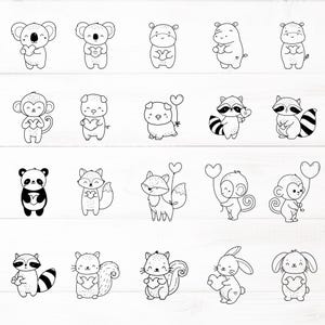 100 Animals With Valentine Bundle SVG for Cut File, Animal Hand Drawn ...