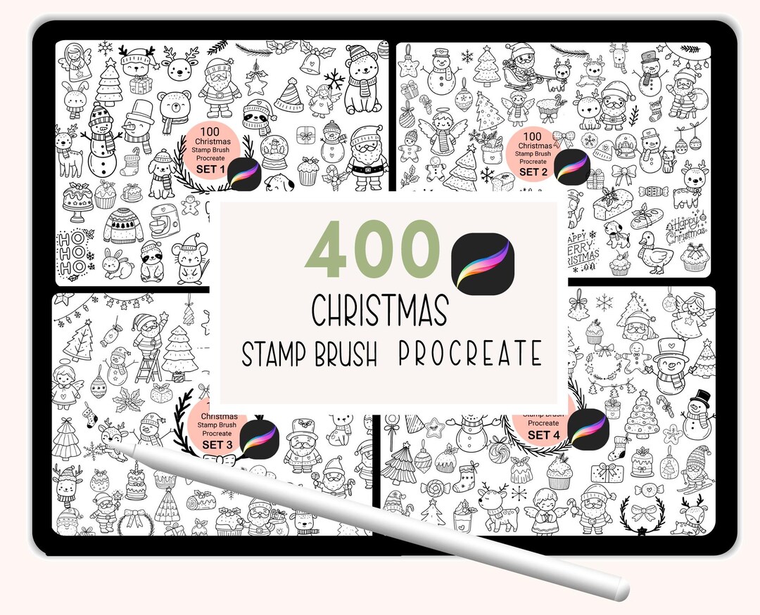 400 Stamp Brush Bundle Christmas Procreate Stamps, Christmas Ornaments ...