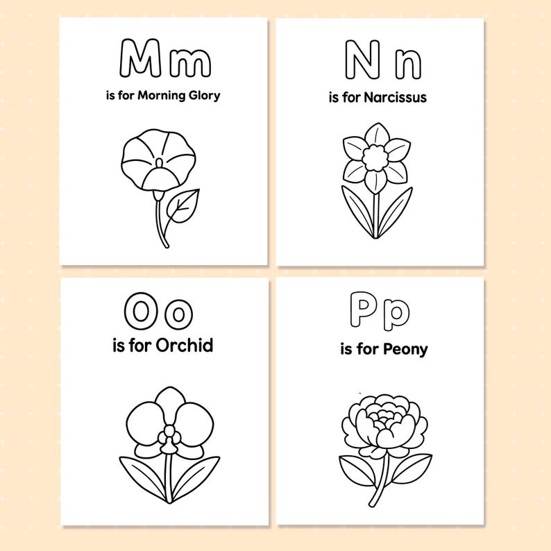 Kawaii Flower Coloring Pages A-Z Cute Floral Alphabet Book PDF A to Z ...