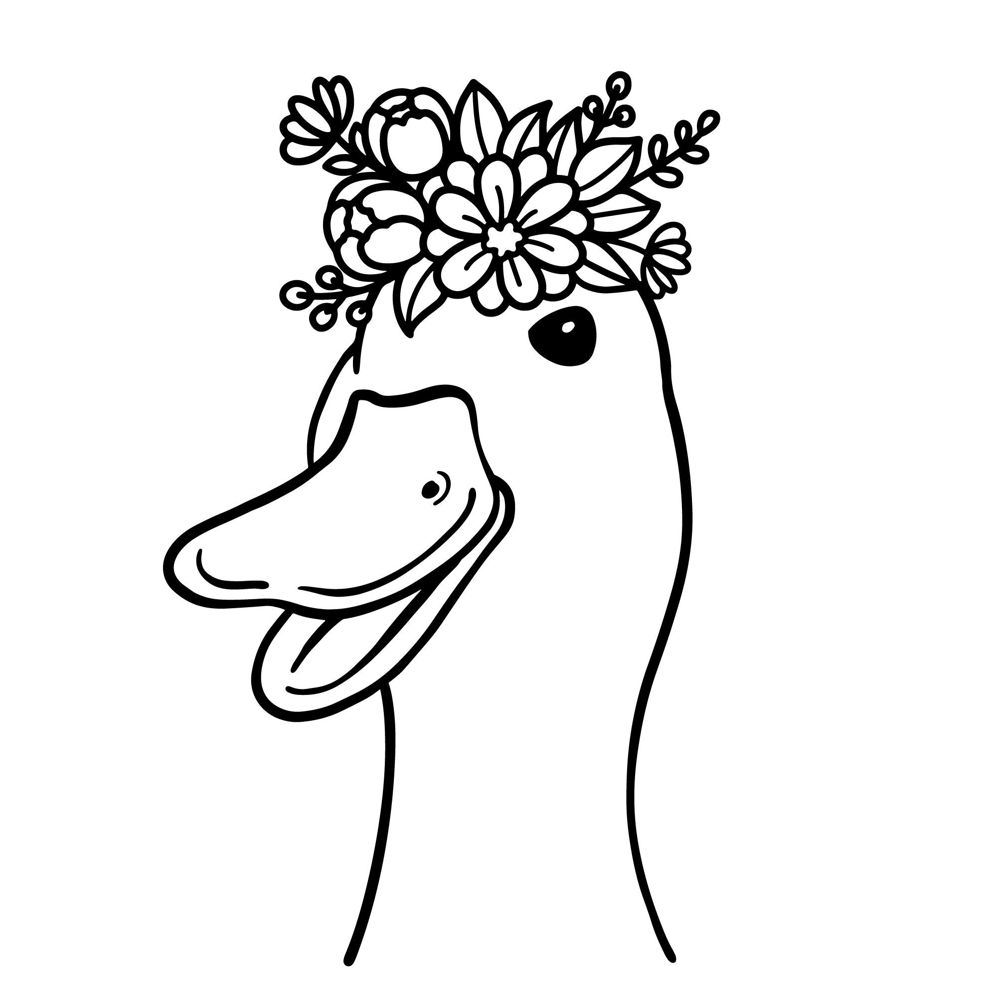 Duck With Flower Svg Outline Animal Duck Digital File Download Duck ...
