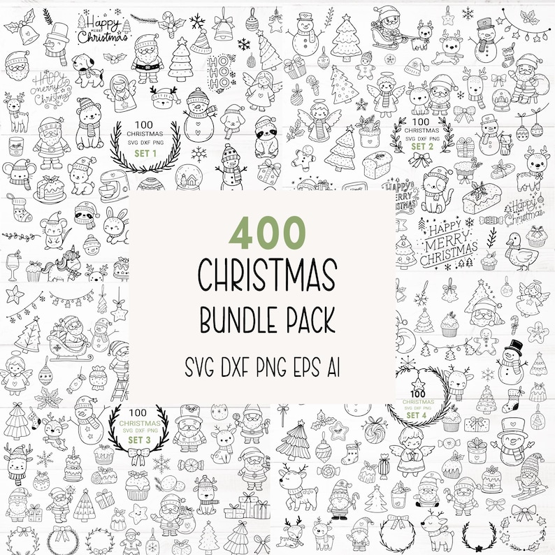 400 Christmas Bundle SVG for Cut File,christmas Tree,ornaments Doodle ...