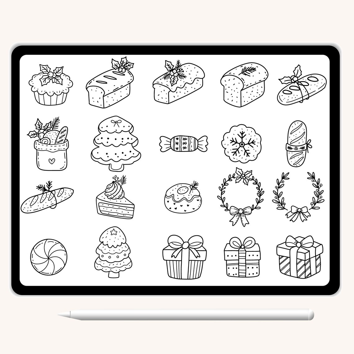 100 Christmas Procreate Stamps, Christmas Ornaments Doodle, Christmas ...