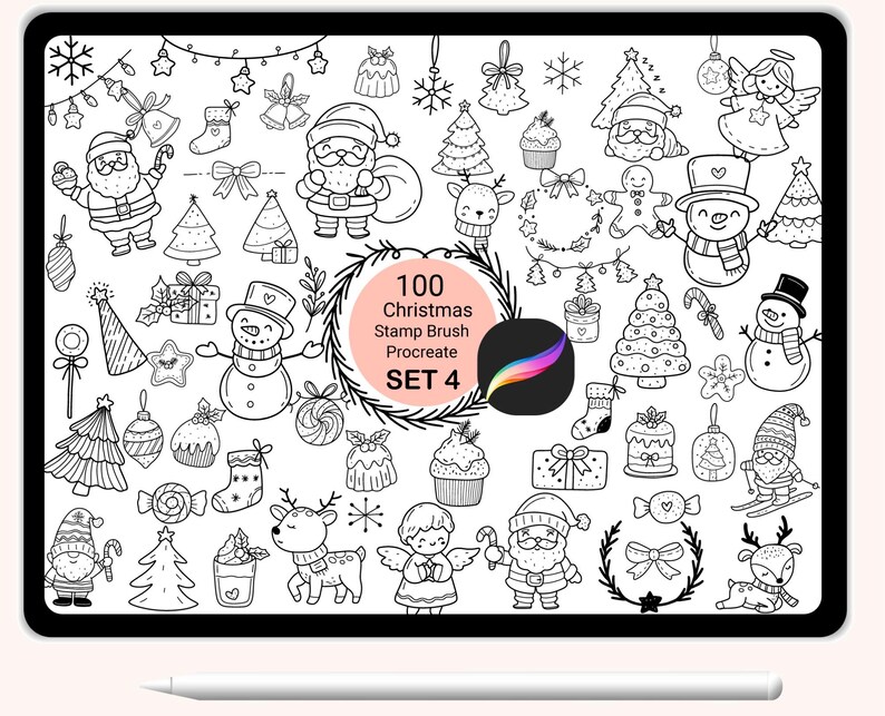 400 Stamp Brush Bundle Christmas Procreate Stamps, Christmas Ornaments ...