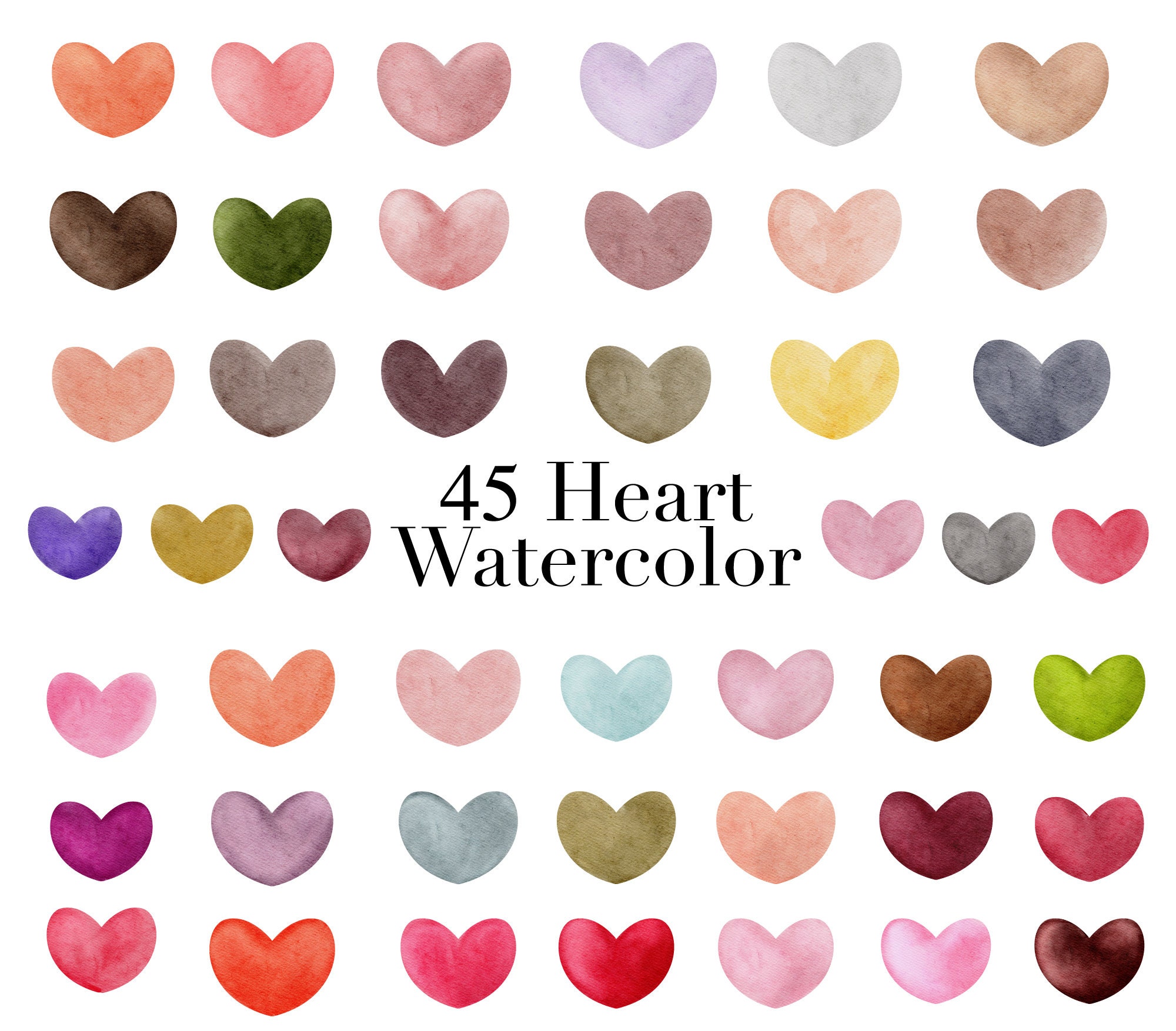 45 Watercolor Heart Bundle for Valentine Love Wedding Card, Clip Art ...