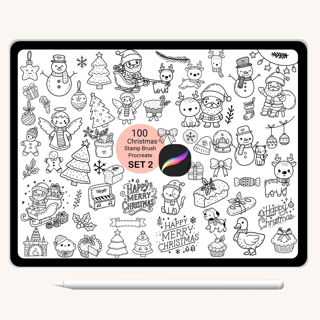100 Christmas Procreate Stamps, Christmas Ornaments Doodle, Christmas ...