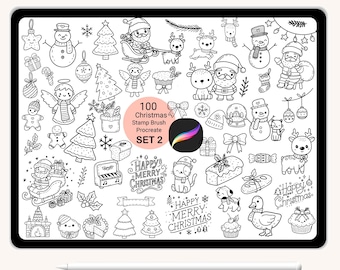 100 Christmas Procreate Stamps, Christmas Ornaments Doodle, Christmas ...