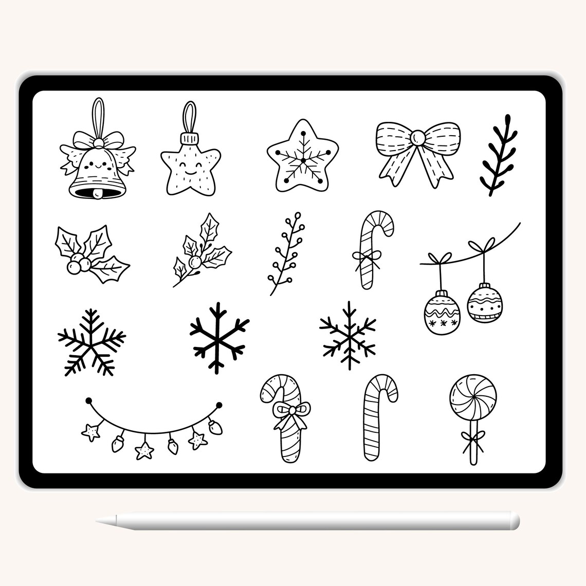 100 Christmas Procreate Stamps, Christmas Ornaments Doodle, Christmas ...