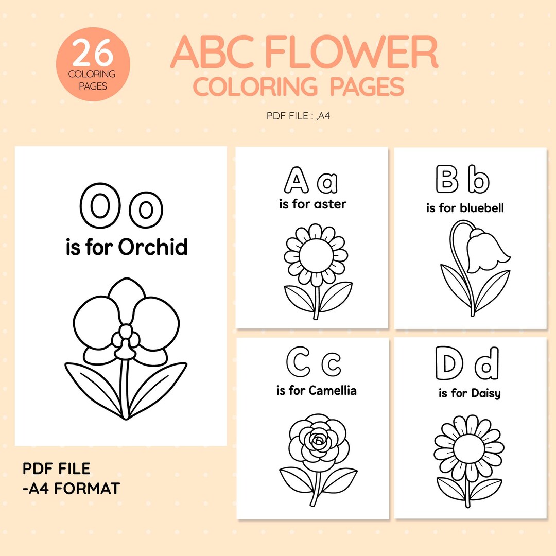 Kawaii Flower Coloring Pages A-Z Cute Floral Alphabet Book PDF A to Z ...