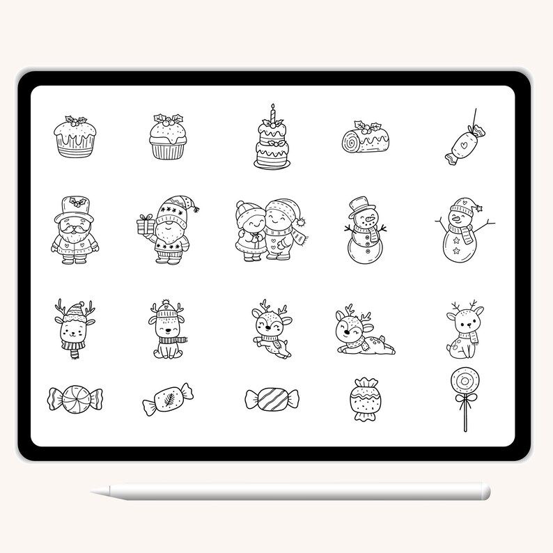 100 Christmas Procreate Stamps, Christmas Ornaments Doodle, Christmas ...