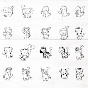 100 Animals With Valentine Bundle SVG for Cut File, Animal Hand Drawn ...