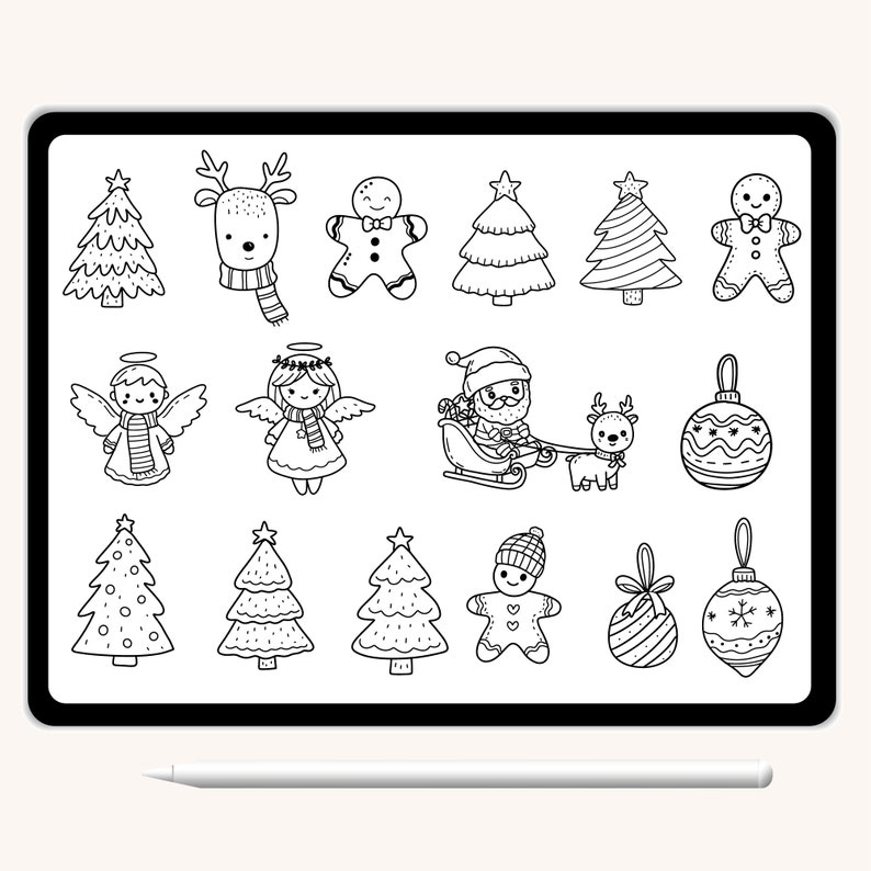 100 Christmas Procreate Stamps, Christmas Ornaments Doodle, Christmas ...
